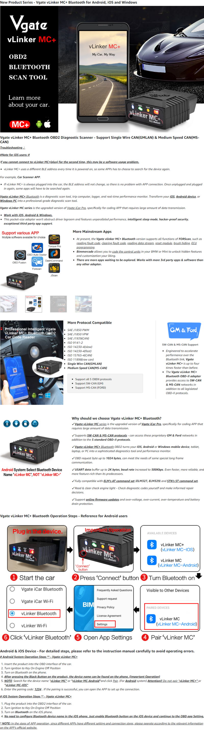 Vgate vLinker MC+ (BT 4.0) Universal Diagnostic Tool (Android+IOS ...