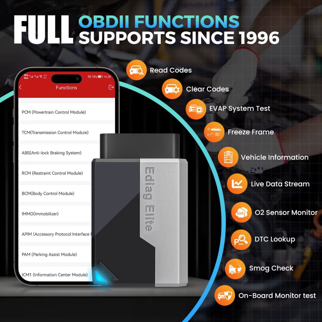 KINGBOLEN Ediag Elite Android / iOS OBD2 Diagnostic Tool - Auto ...